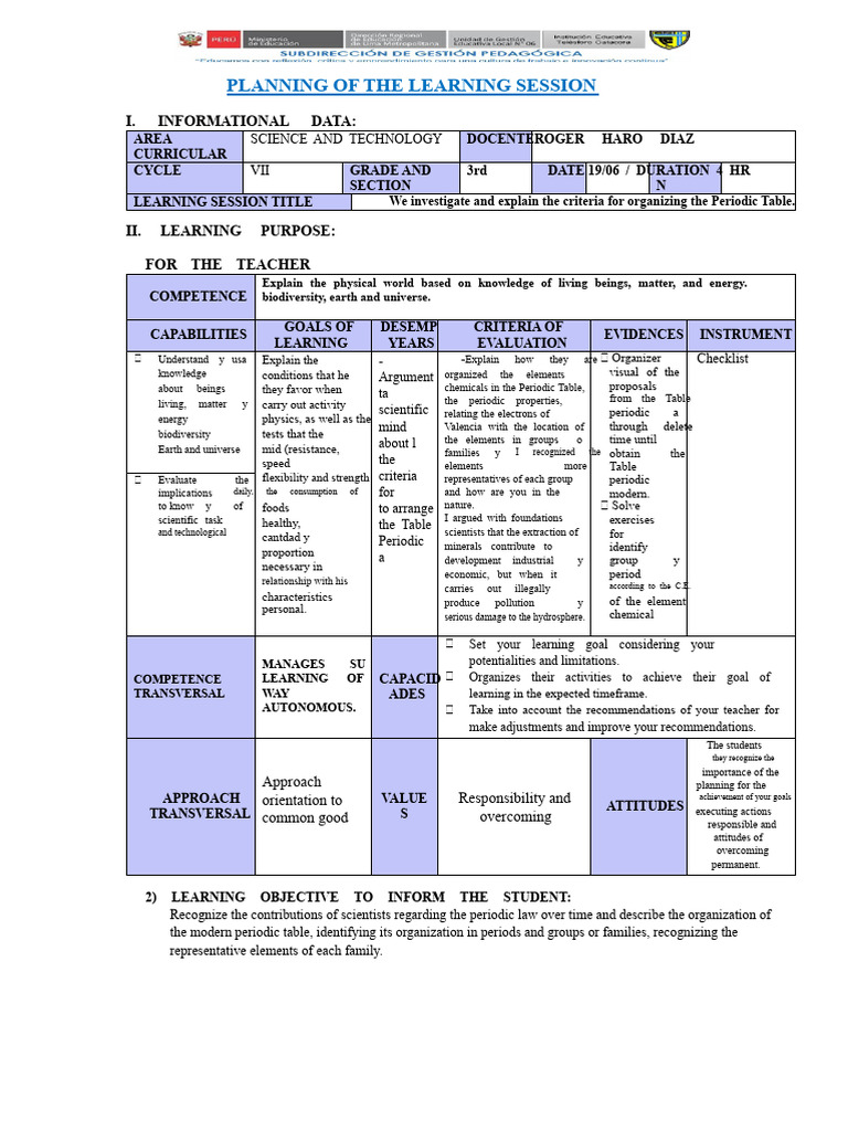 Organizing the Periodic Table Lesson Plan | PDF | Periodic Table ...