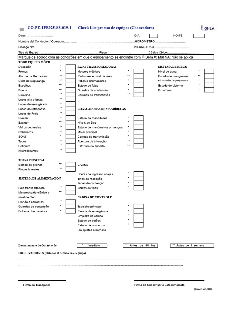 Check List de Equipos e Fadiga de Operadores | PDF