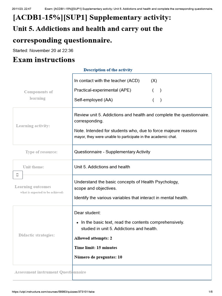 Exam - (ACDB1-15%) (SUP1) Supplemental Activity - Unit 5. Addictions ...
