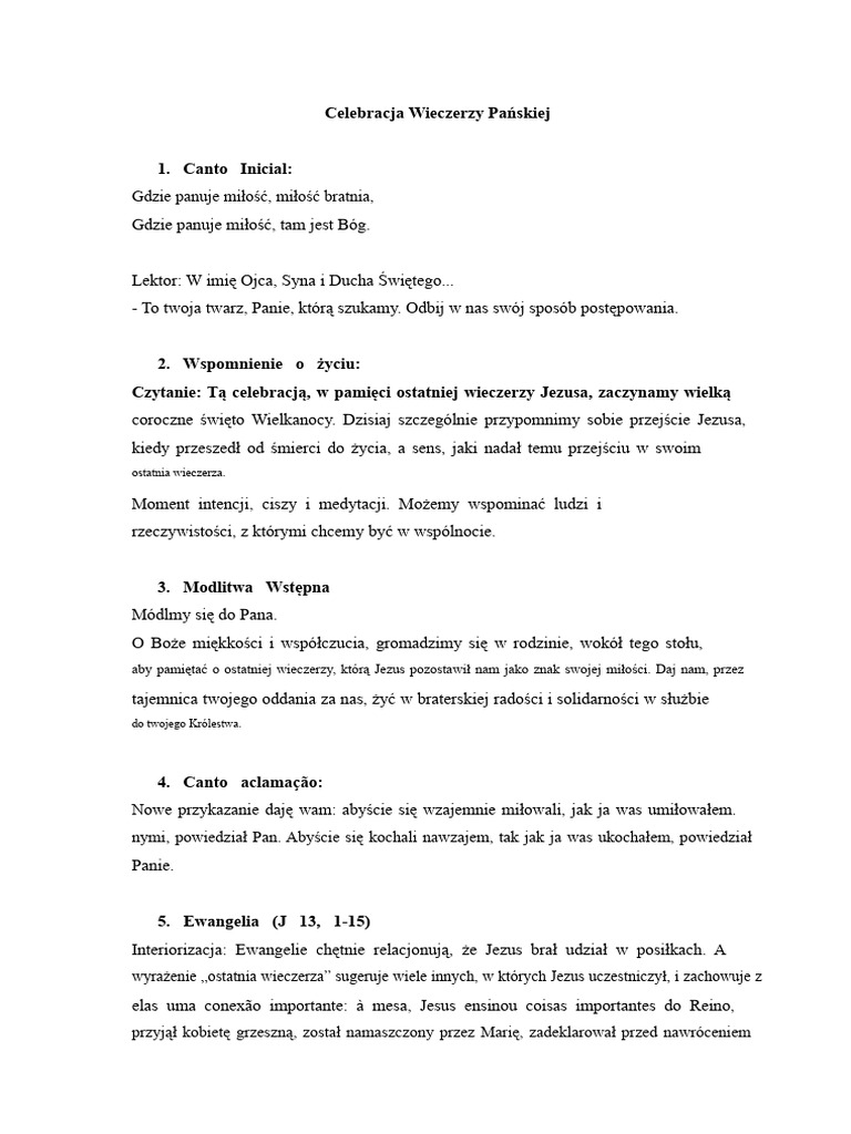 Celebracja Wieczerzy Pańskiej | PDF