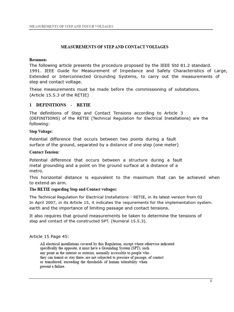 Step and Touch Voltage Measurement Guide | PDF | Physical Quantities ...