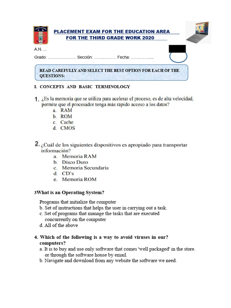 EPT Placement Exam 3rd LVA 2020 | PDF