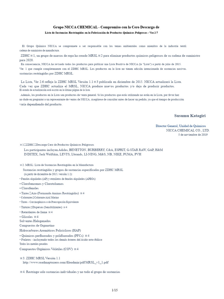 Lista de Sustancias Restringidas NICCA | PDF | Sustancias químicas ...