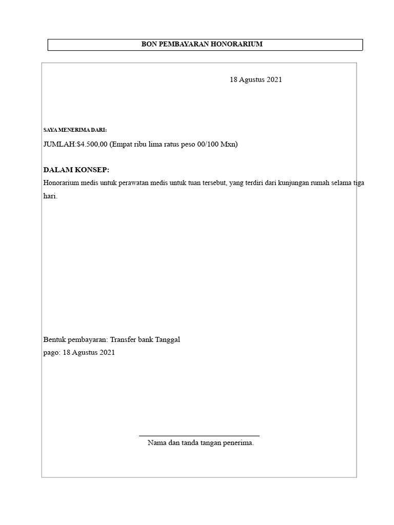 Bukti Pembayaran Honorarium | PDF