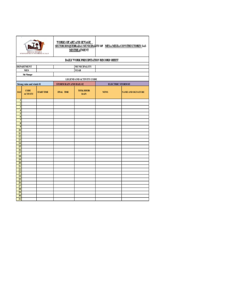 Rain Control Record Sheet Print | PDF