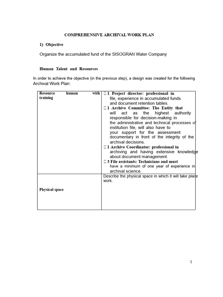 Archival Work Plan for SISOGRAN Water | PDF | Archive