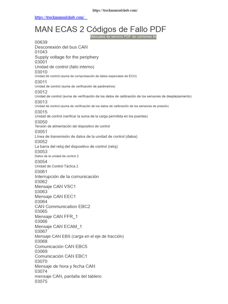 Códigos de Error MAN ECAS 2 PDF | PDF | Vehículos terrestres ...