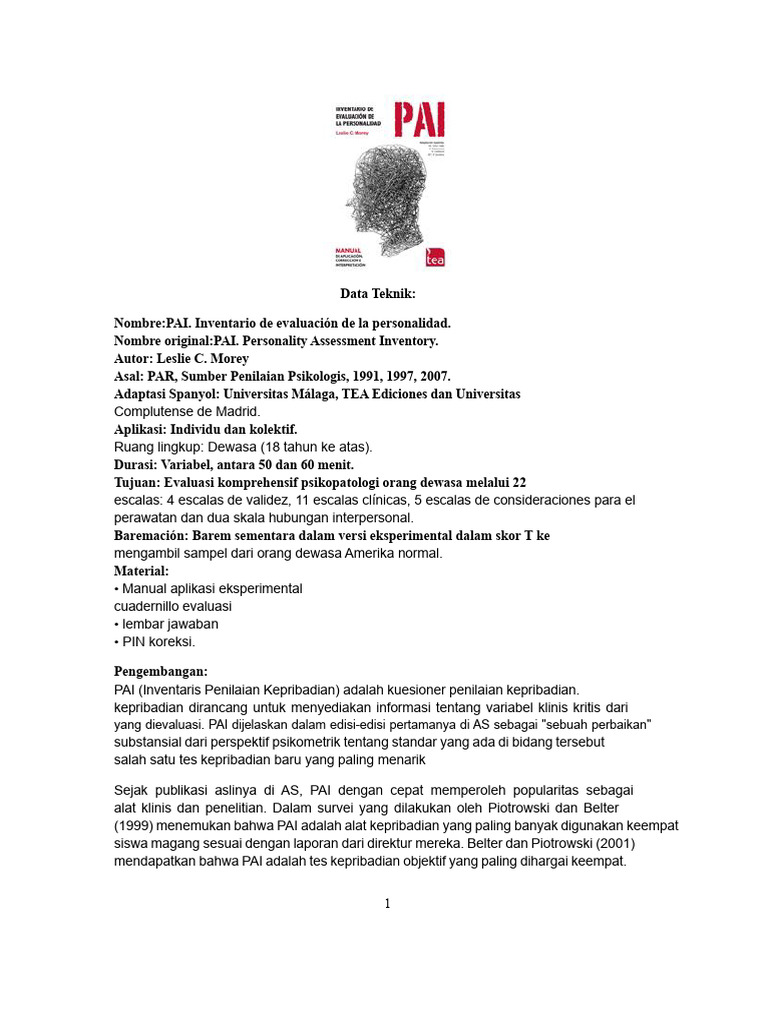 Evaluasi Psikopatologi dengan PAI | PDF