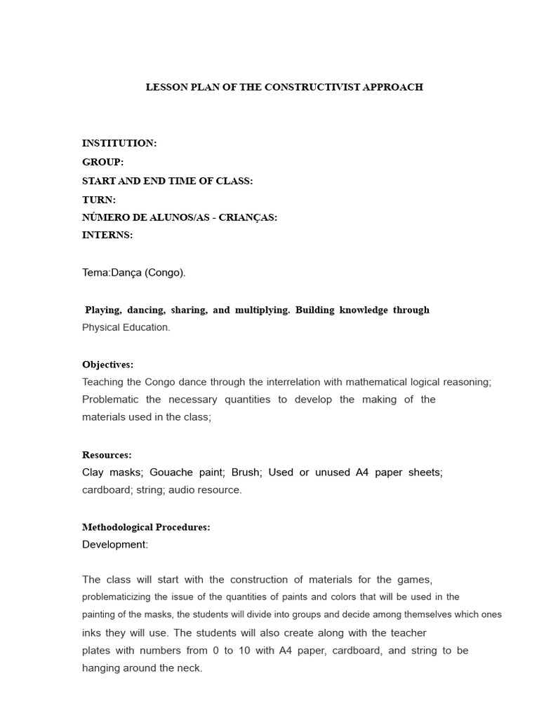 Lesson Plan of The Constructivist Approach | PDF