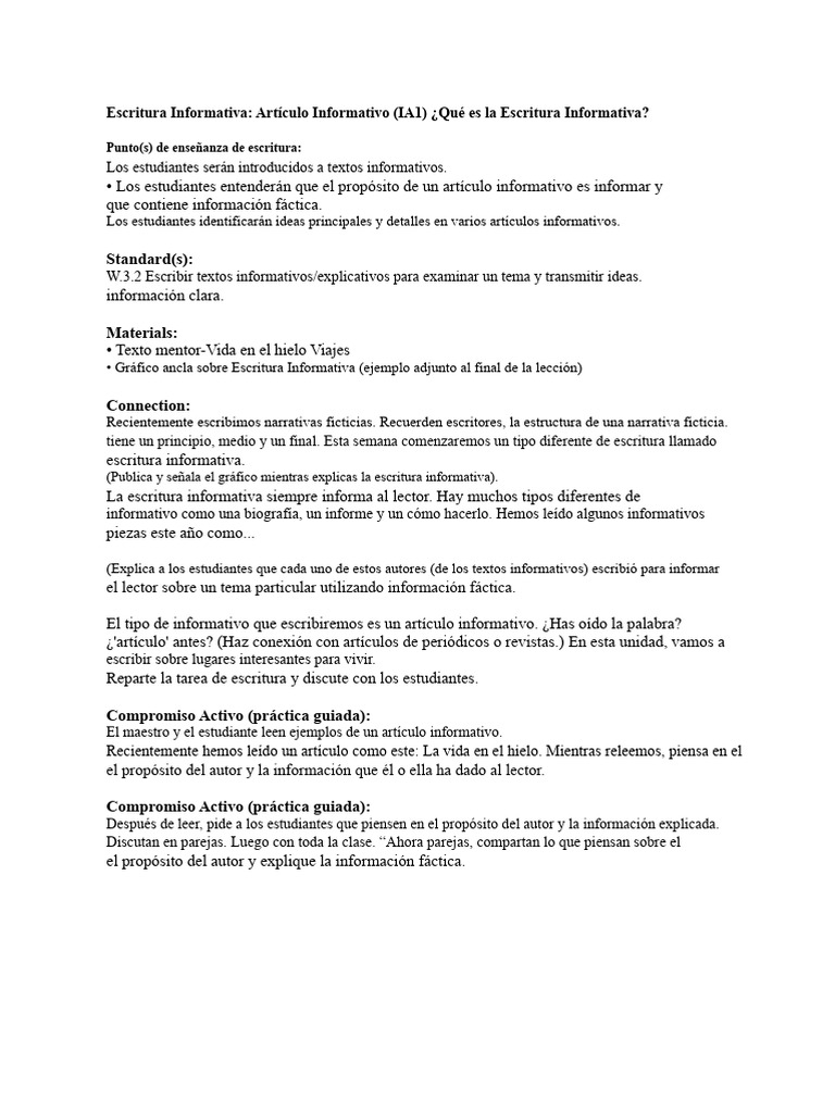 Escritura de Artículos Informativos LP | PDF | Información ...
