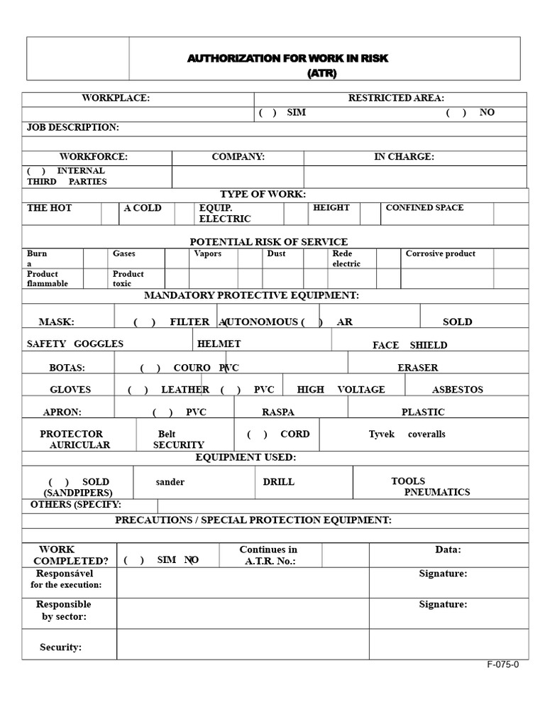 Atr - Authorization for Risk Work - Form Model | PDF | Personal ...