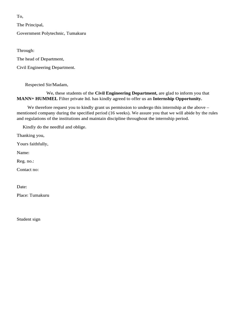 Internship Request for Civil Engineering Students | PDF