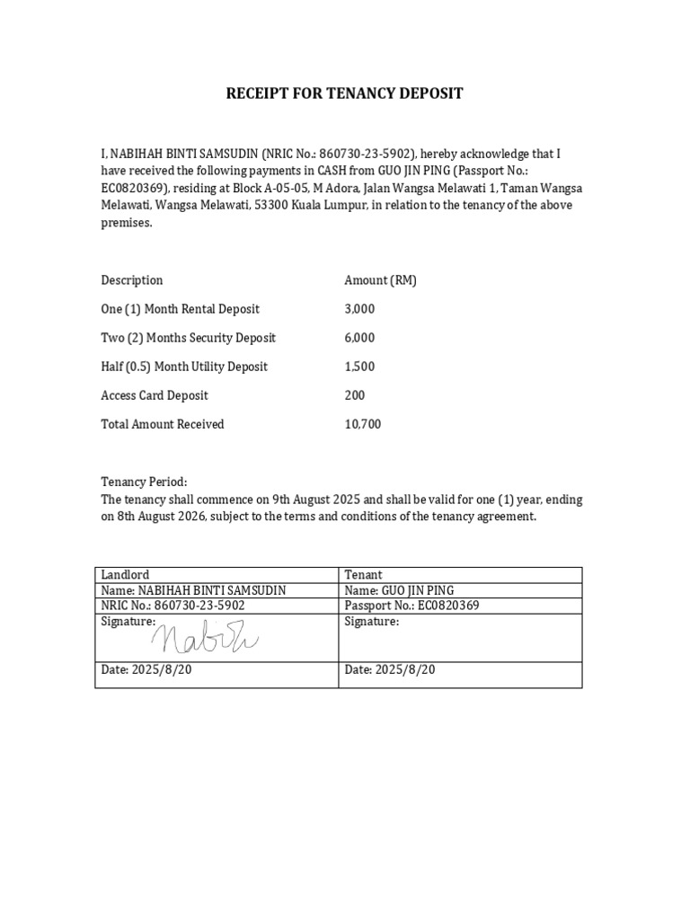 Tenancy Receipt | PDF