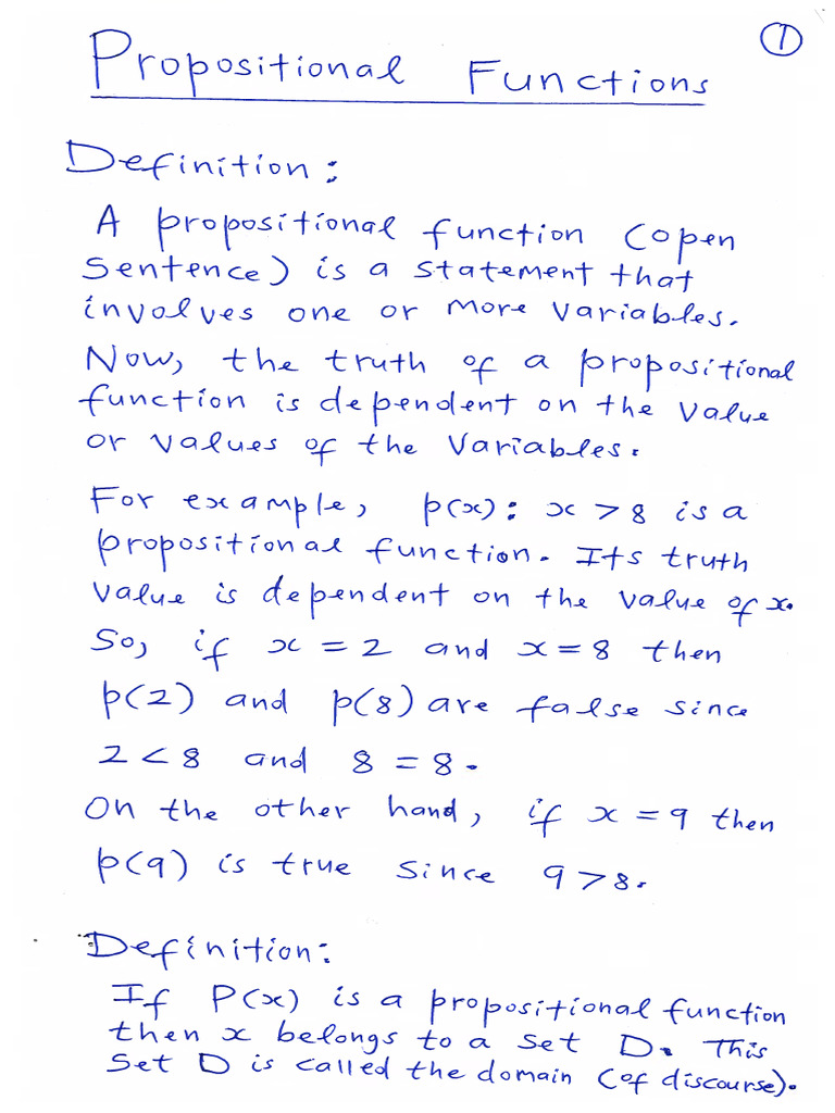 Propositional Functions notes | PDF