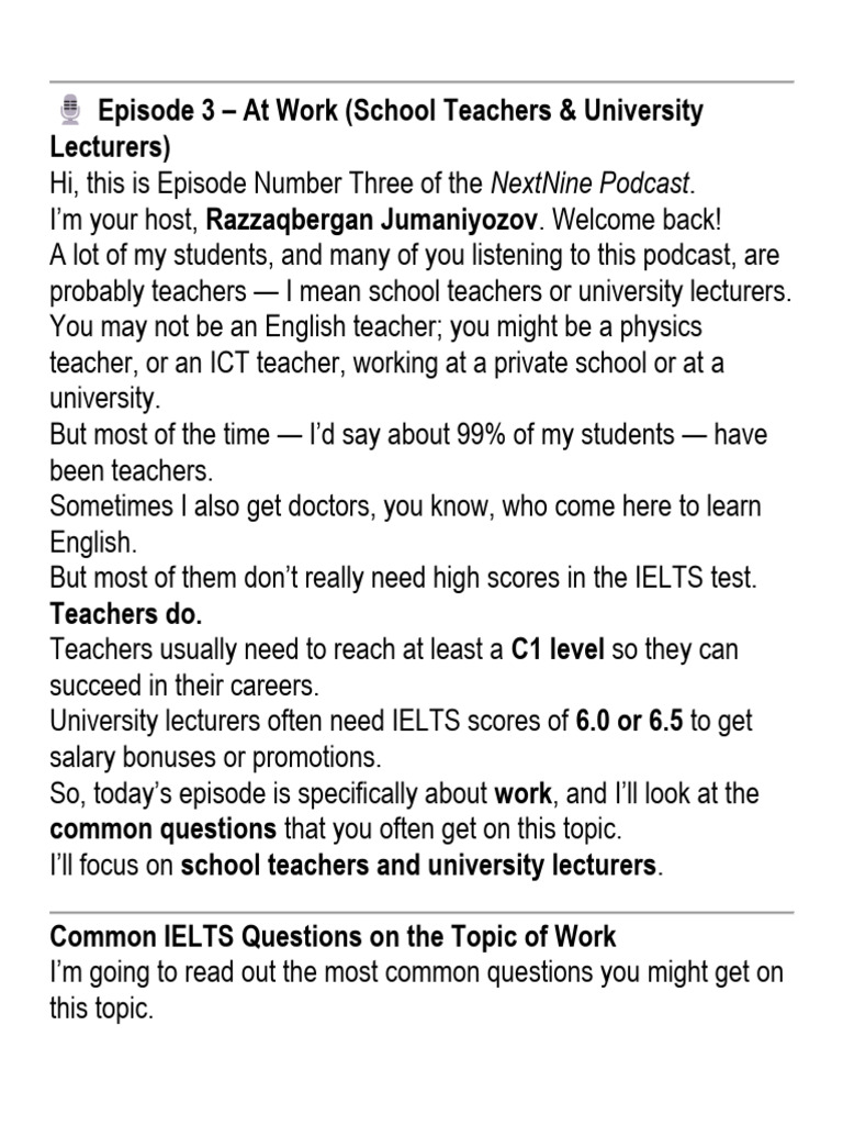 Episode 3 Notes WORK | PDF | Teachers | International English Language ...