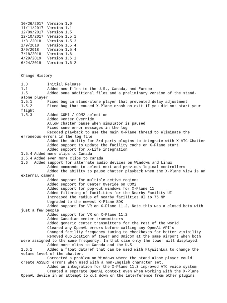 X-ATC-Chatter Version Change Log | PDF | Software | Computing