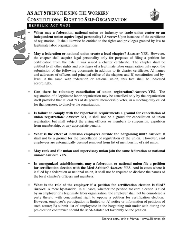 Labor Law Ra 9481 | PDF | Trade Union | United States Labor Law