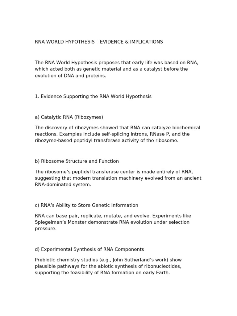RNA World Hypothesis: Evidence & Impact | PDF | Rna | Ribosome