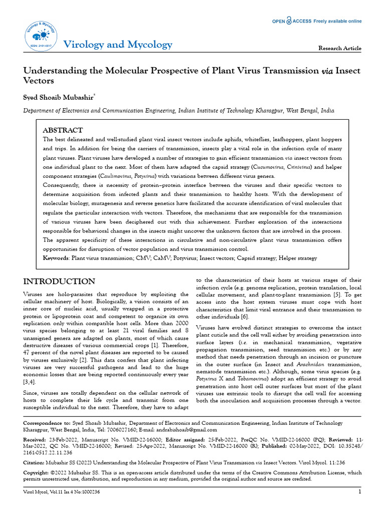 Understanding The Molecular Prospective of Plant Virus Transmission Via ...