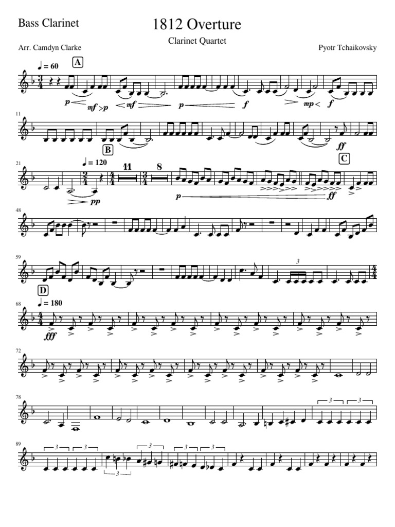 1812 Overture Clarinet Quartet Bass Clarinet | PDF | Compositions For ...