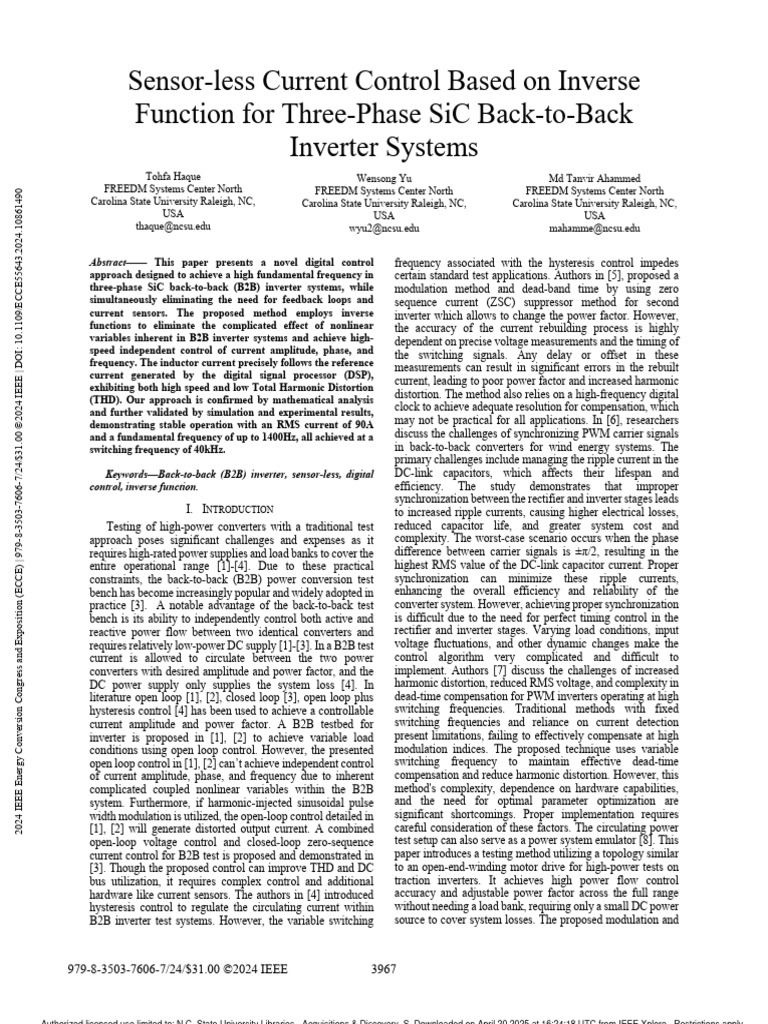 Sensor-less Control for SiC Inverter Systems | PDF | Power Inverter ...