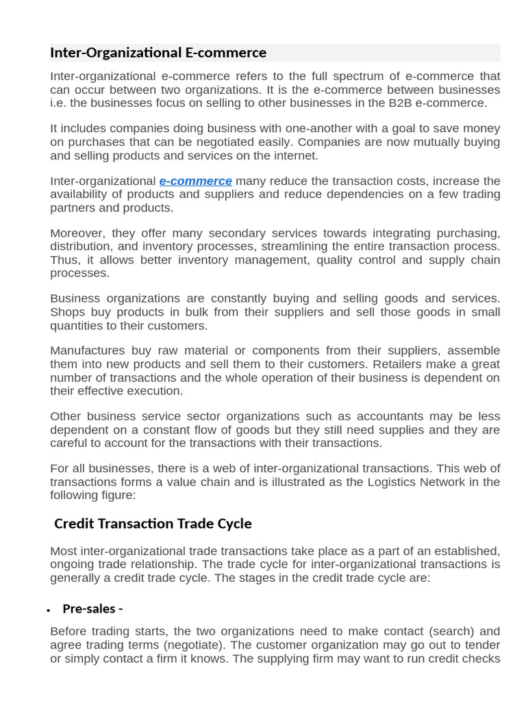 E - Commerce Notes | PDF | E Commerce | Supply Chain