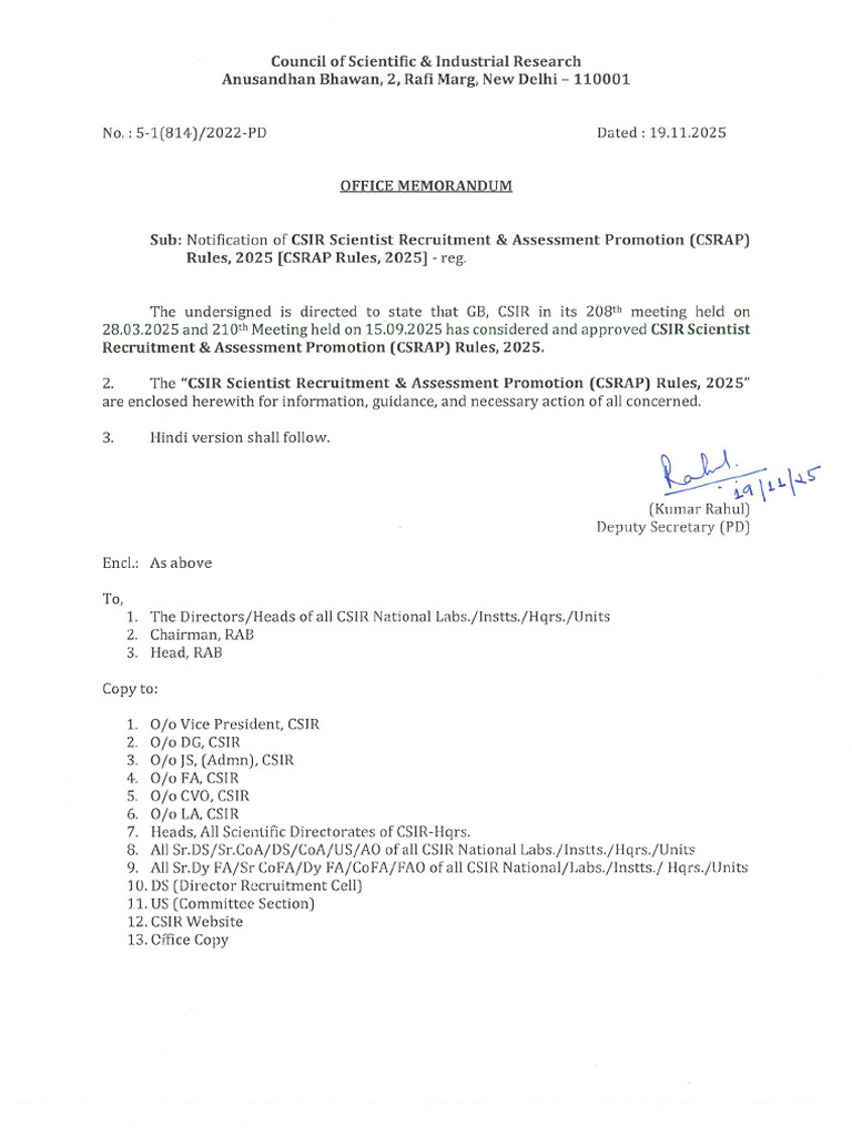 CSIR Scientist Recruitment Rules 2025 | PDF | Science