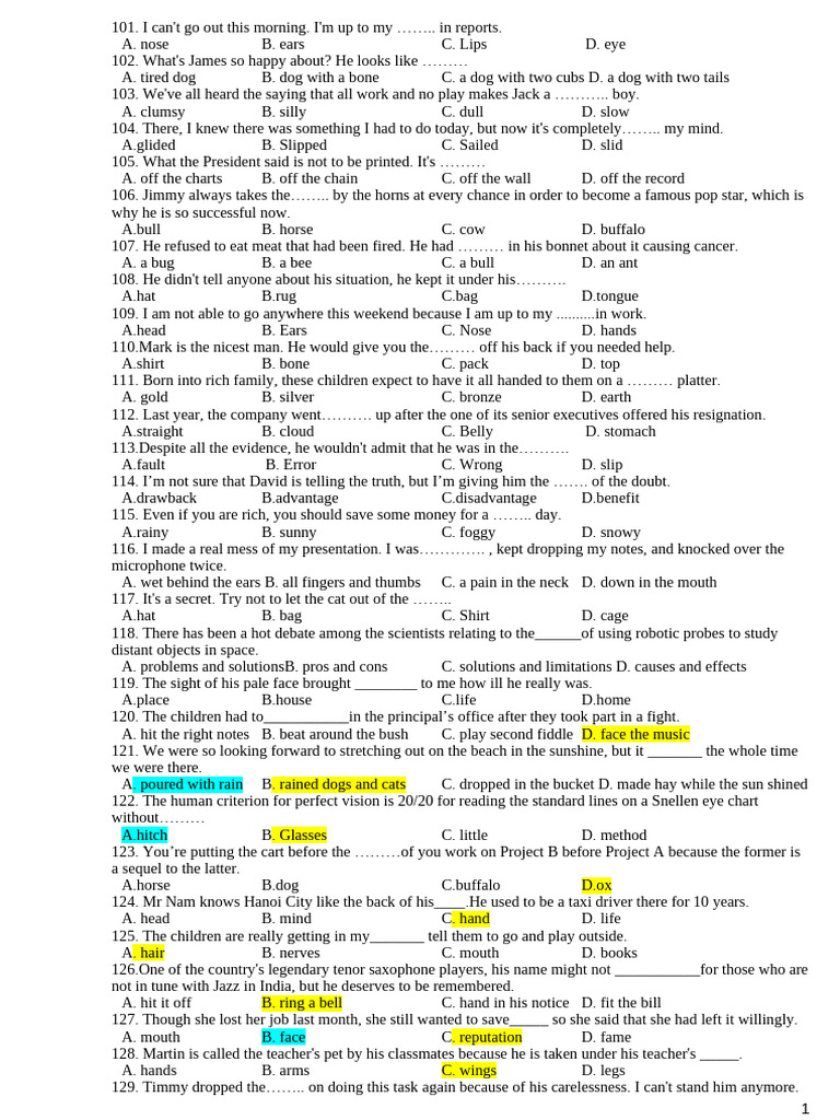 Common English Idioms Quiz | PDF