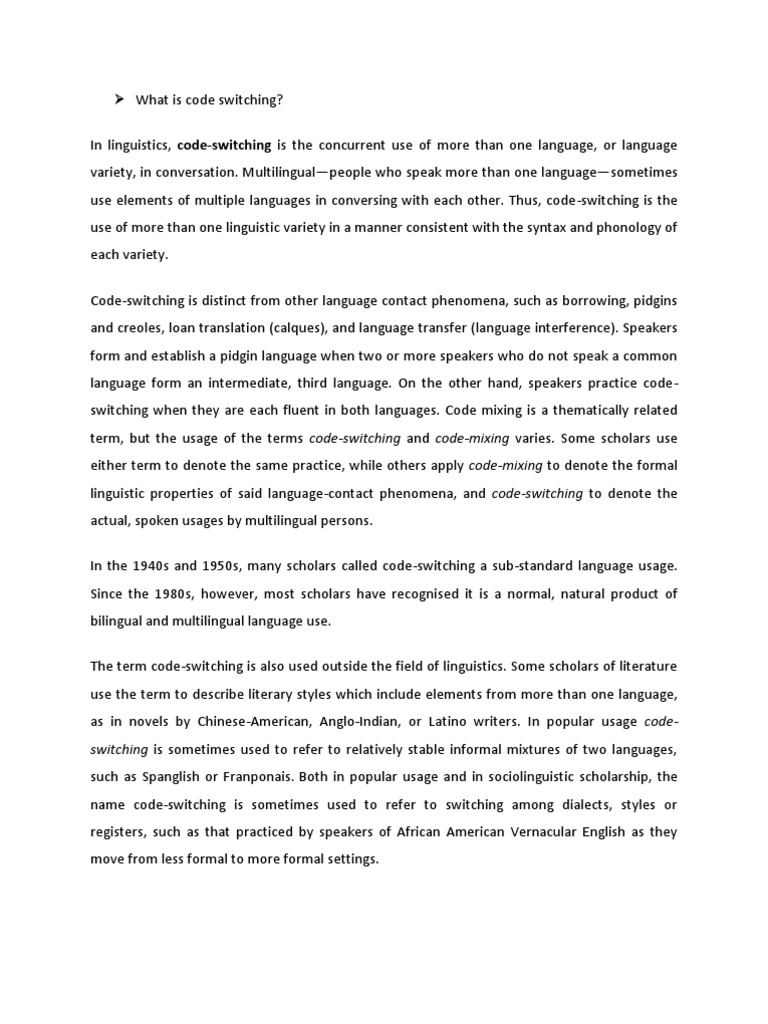 What Is Code Switching | PDF | Cultural Assimilation | Language Acquisition