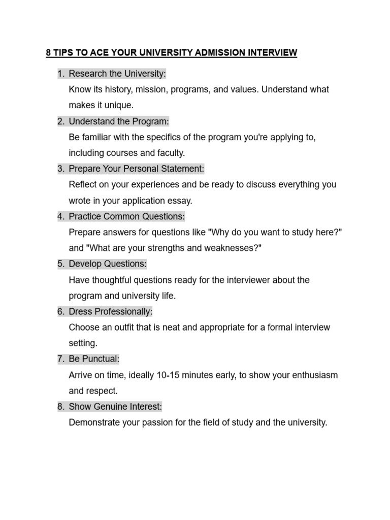 8 Tips To Ace Your University Admission Interview | PDF