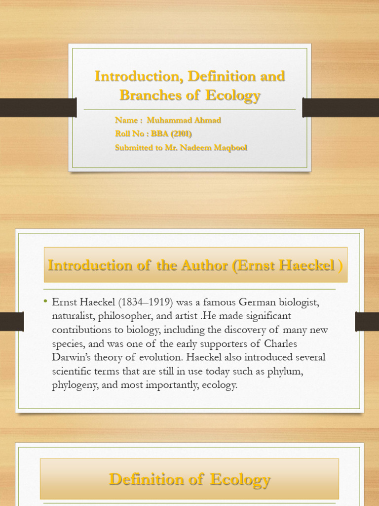 Introduction, Definition and Branches of Ecology M.ahmad | PDF ...
