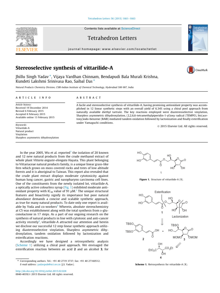 Stereoselective Synthesis of Vittarilide-A | PDF | Enantioselective ...