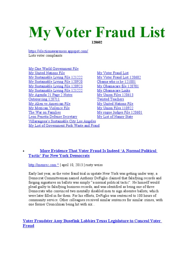 My Voter Fraud List 120602 | PDF | Voter Id Laws In The United States ...
