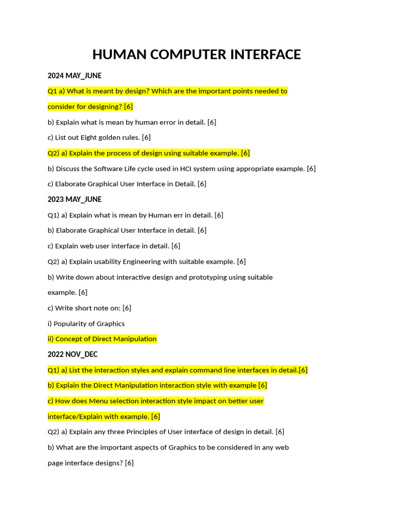 Human Computer Interface Final Exam | PDF | Human–Computer Interaction ...