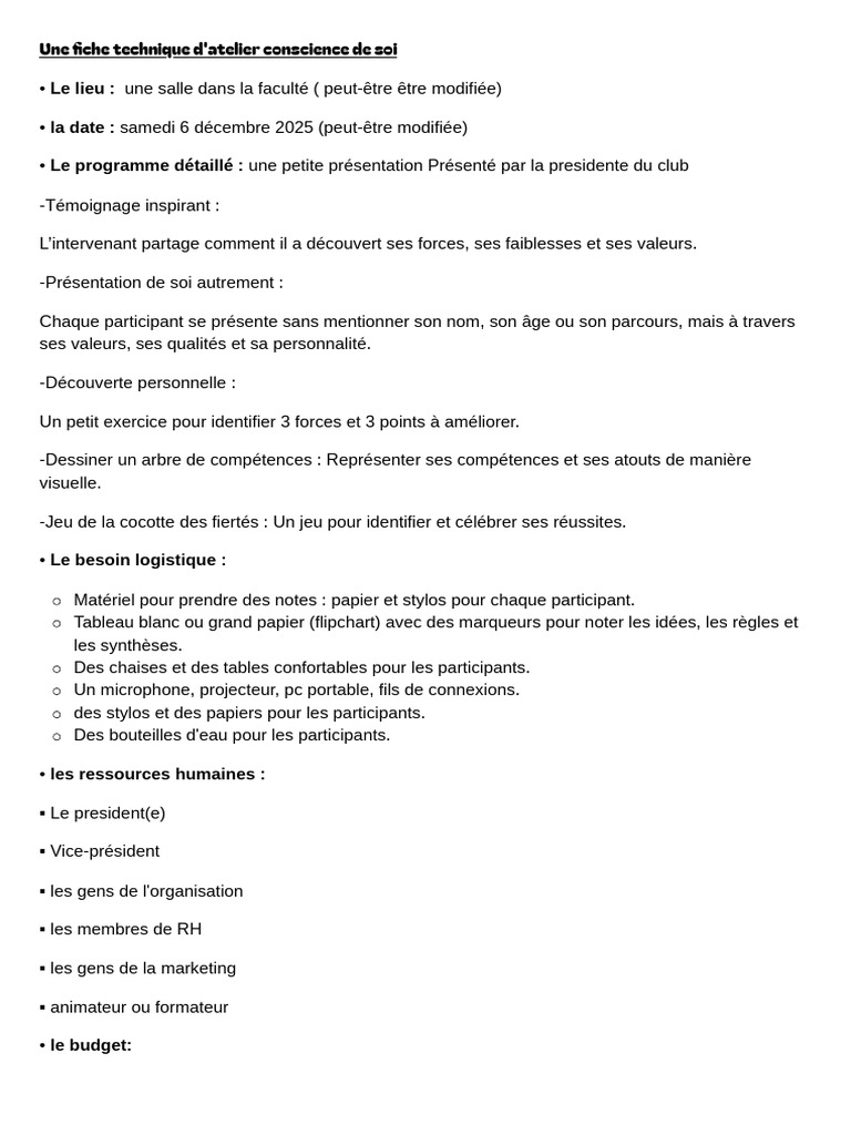 Atelier de Conscience de Soi 2025 | PDF