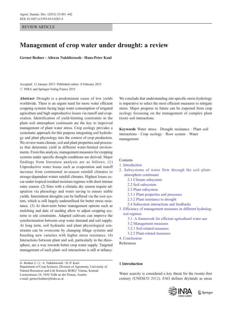 Management of Crop Water Under Drought: A Review | PDF | Drought | Soil