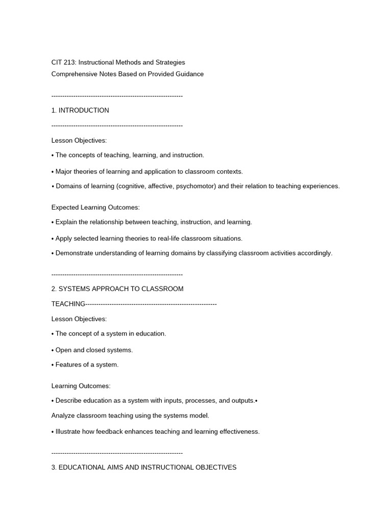 CIT 213 Complete Notes | PDF | Learning | Teaching Method