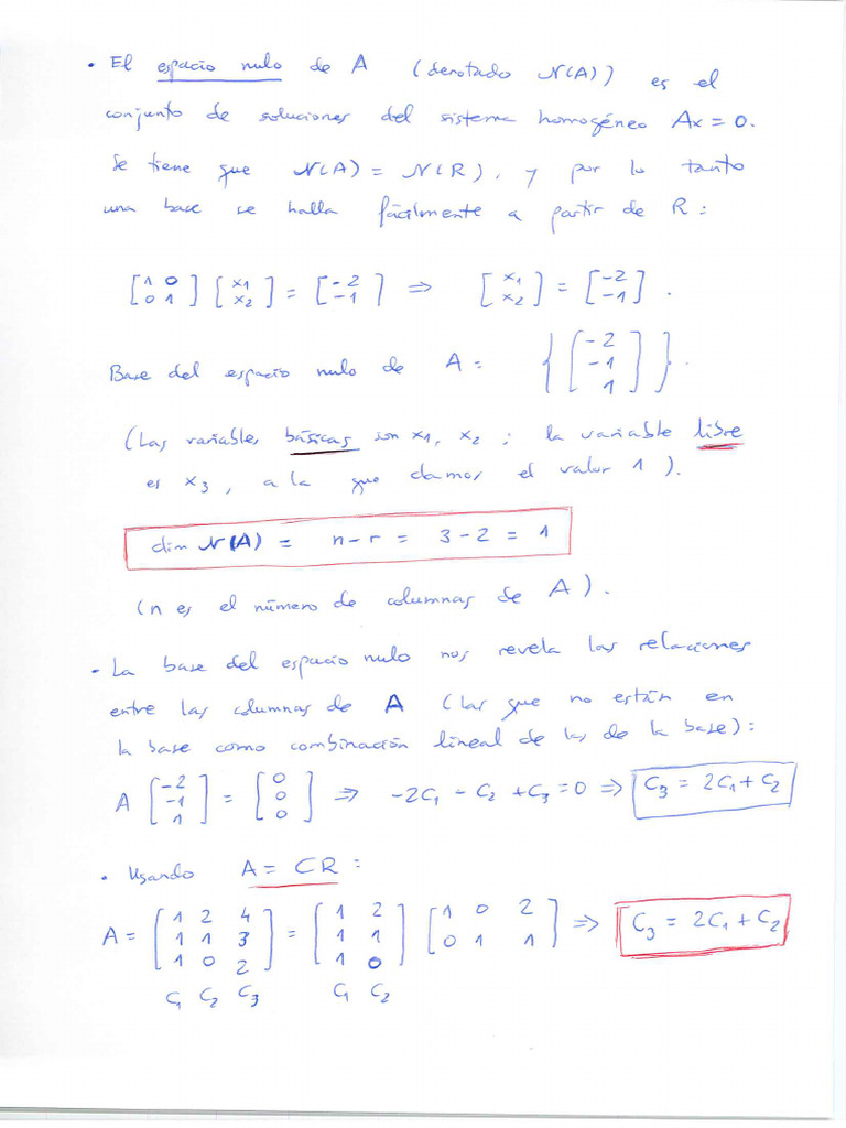 Espacio Nulo y Base de Matrices A | PDF