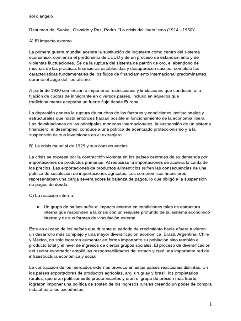 Resumen de - Sunkel, Osvaldo y Paz, Pedro | PDF | Economias ...