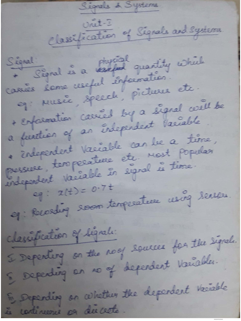 Signals and Systems Unit1 | PDF