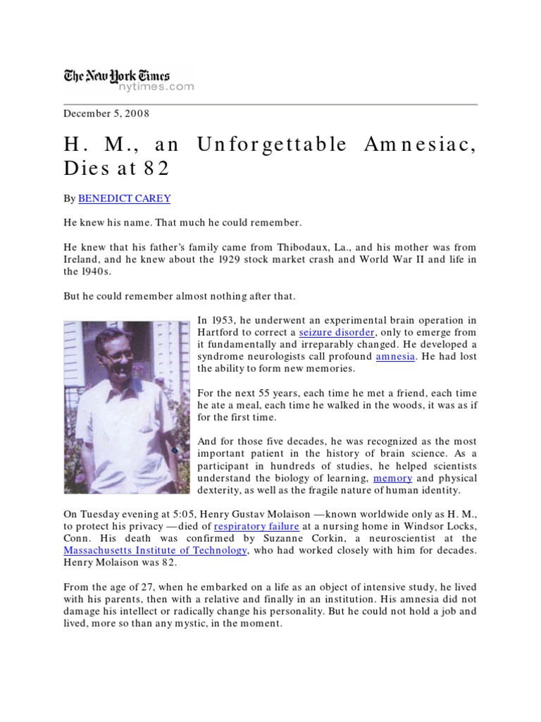 Henry Molaison | PDF | Amnesia | Memory