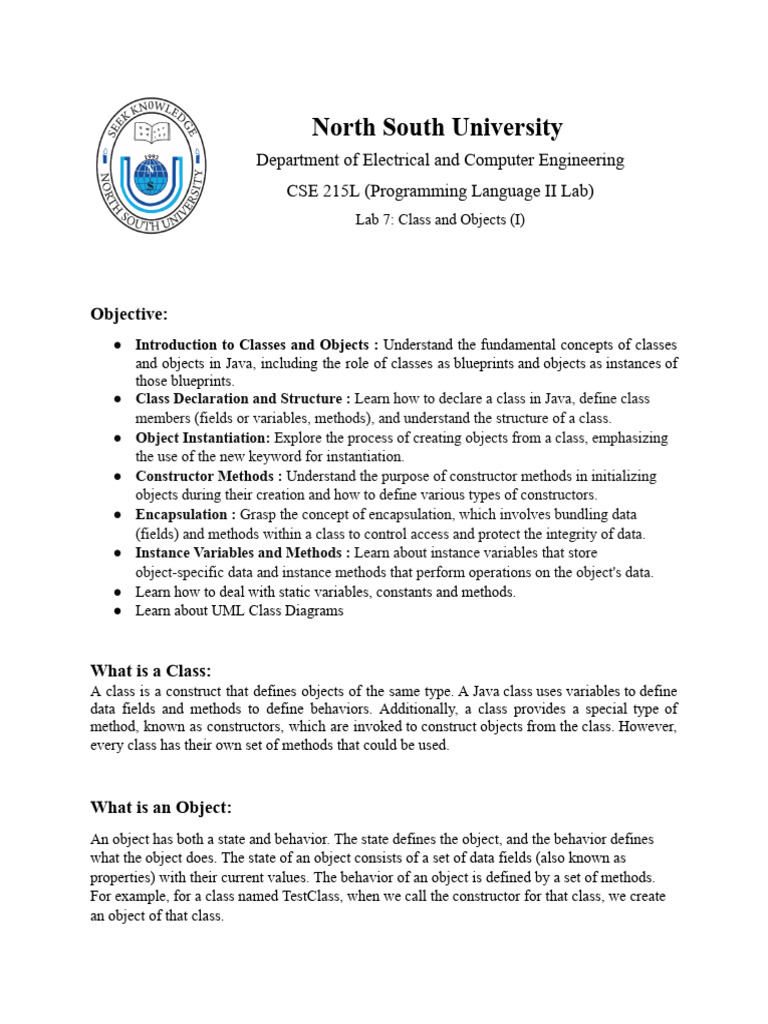 Cse215 Lab 7 | PDF | Class (Computer Programming) | Method (Computer Programming)