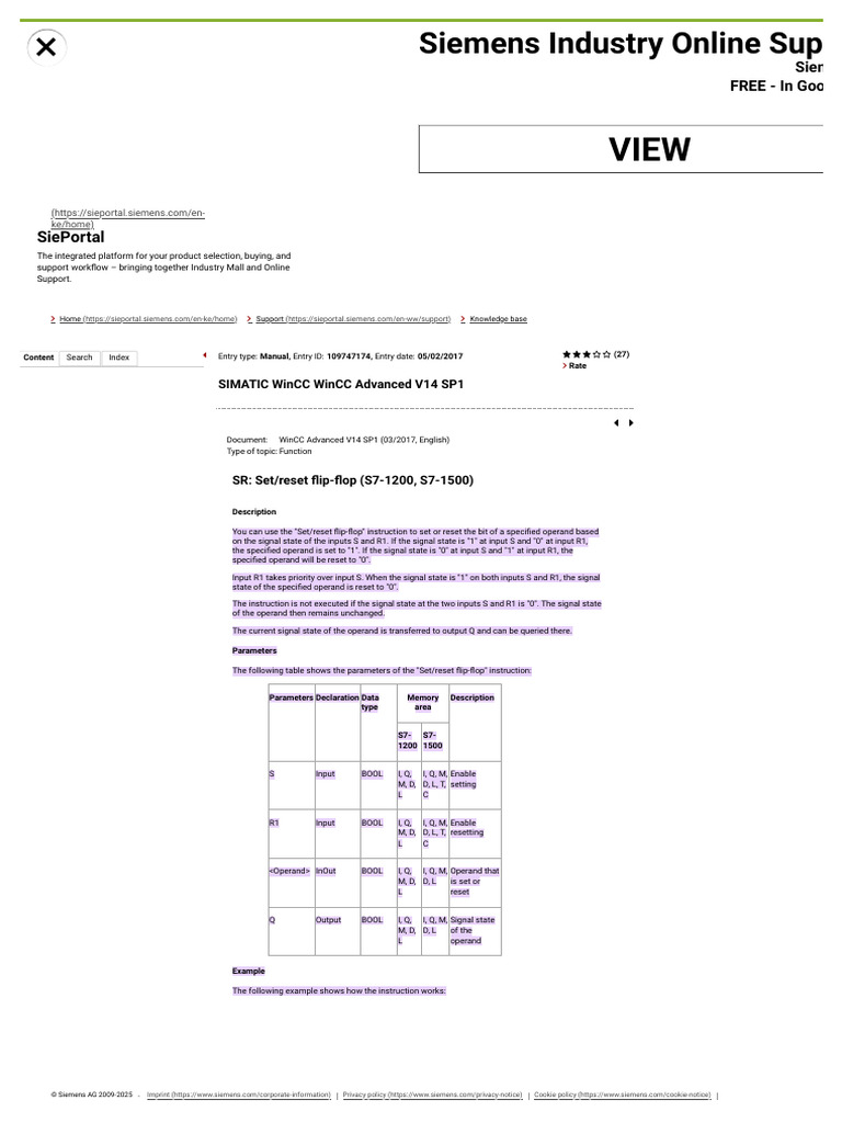 SR - Set - Reset Flip-Flop (S7-1200, S7-1500) - SIMATIC WinCC WinCC ...
