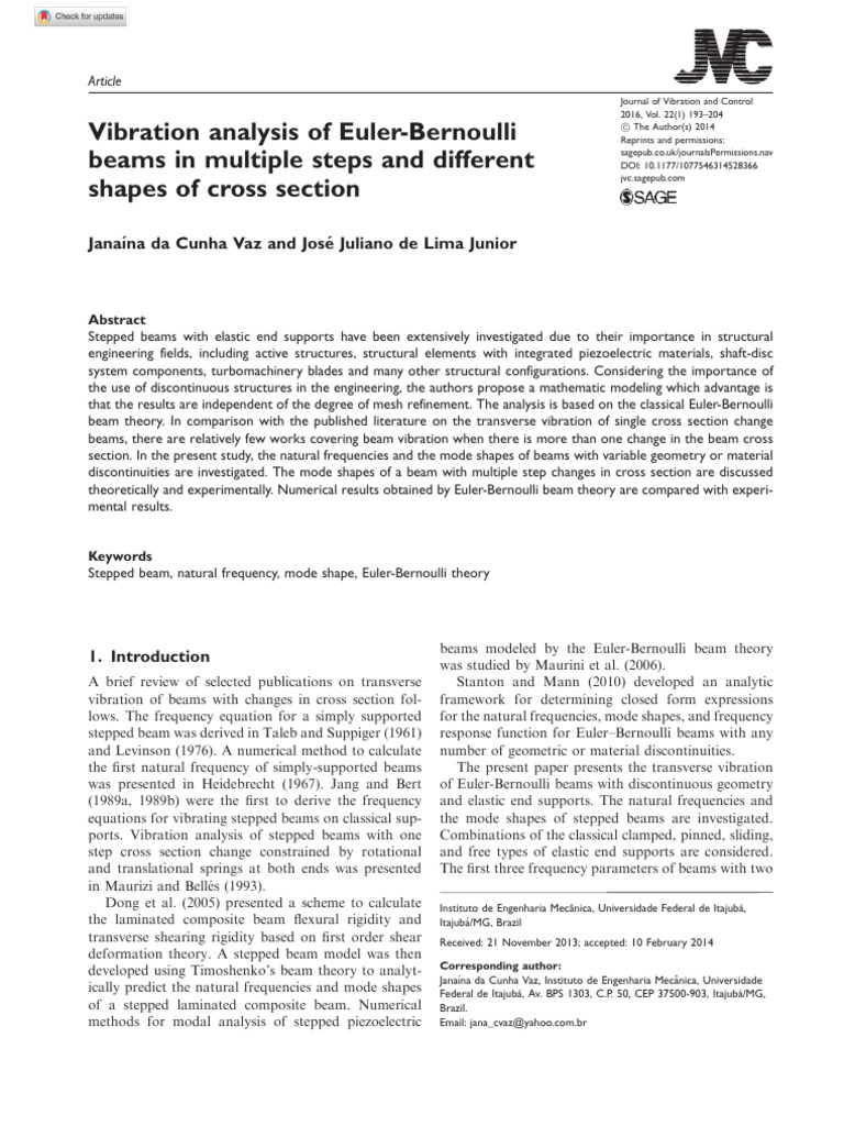 Vibration Analysis of Stepped Beams | PDF | Beam (Structure ...