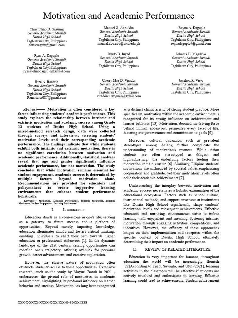 Motivation's Impact on Academic Success | PDF | Survey Methodology ...