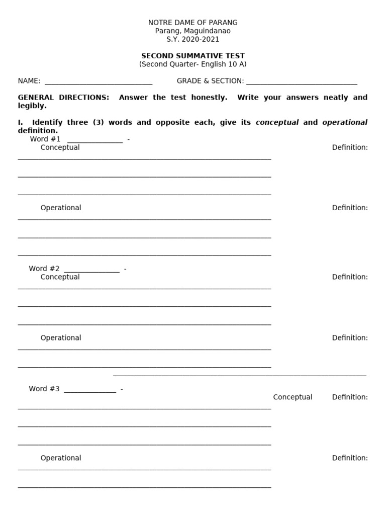 English 10 A 2nd Summative Test | PDF | Chess Openings | Chess