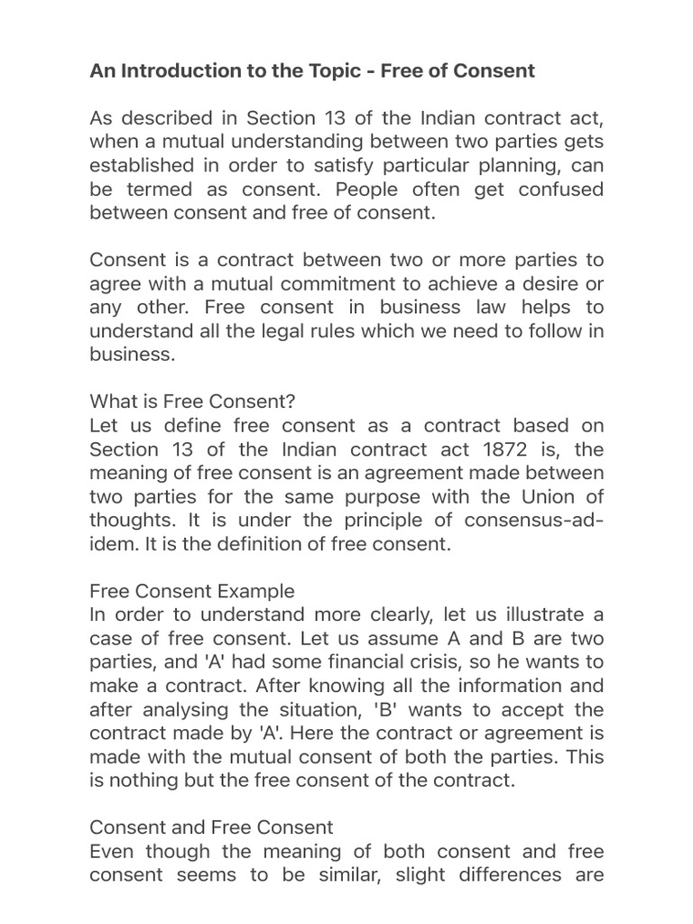 Understanding Free Consent in Contracts | PDF | Consent | Misrepresentation