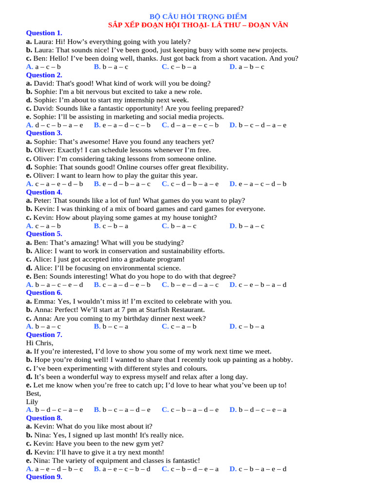 Conversation Order Practice Questions | PDF