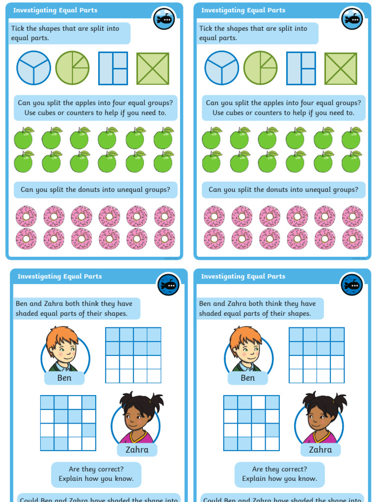 Cards Only - Investigating Equal Parts | PDF | Shape | Elementary Geometry