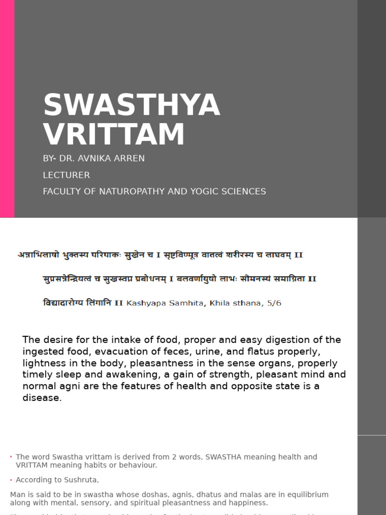 Swastha Vrittam: Health Habits Explained | PDF
